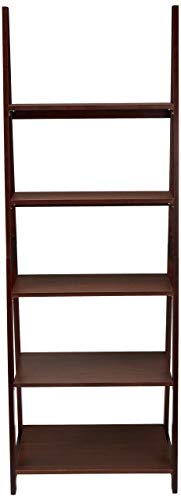 Amazon Basics Modern 5-Tier Ladder Bookshelf Organizer, Solid Rubberwood Frame - Espresso Finish