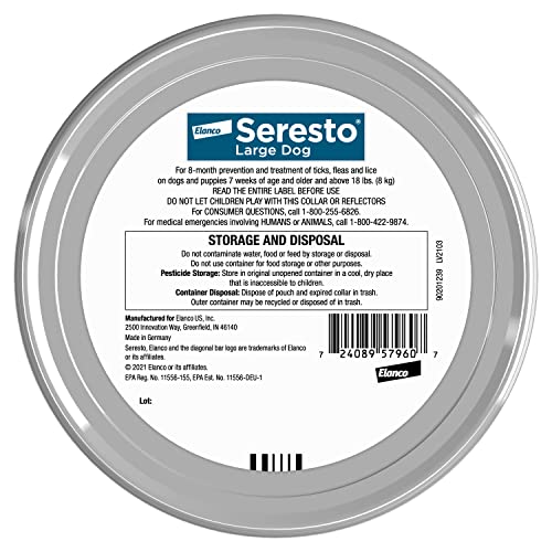 Seresto Large Dog Vet-Recommended Flea & Tick Treatment & Prevention Collar for Dogs Over 18 lbs. | 8 Months