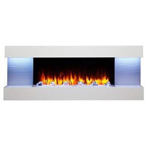 SimpliFire 60-Inch Format Floating Mantel Wall Mount Electric Fireplace | Finished White Mantel | Log & Crystal Hearth Options | 1500 Watt Heater | Remote Control Included