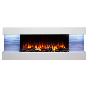 SimpliFire 60-Inch Format Floating Mantel Wall Mount Electric Fireplace | Finished White Mantel | Log & Crystal Hearth Options | 1500 Watt Heater | Remote Control Included