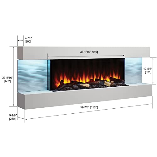 SimpliFire 60-Inch Format Floating Mantel Wall Mount Electric Fireplace | Finished White Mantel | Log & Crystal Hearth Options | 1500 Watt Heater | Remote Control Included