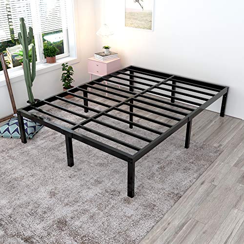 yookare 18 Inch Tall 3500lbs Heavy Duty Bed Frame Metal Platform /Maximum Storage/Mattress Foundation/Steel Slats Support/Noise Free/Box Spring Replacement,Queen