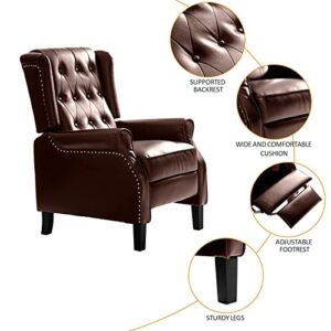 LEISLAND Accent Chair Set of 2 Recliner Wingback Chair, Leather Tufted Arm Chair Sofa for Reading, Living Room and Bedroom(Chestnut)