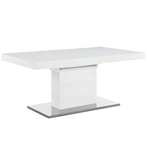 Modway Vector 71" to 95" Contemporary Modern Expandable Dining Table in White Silver