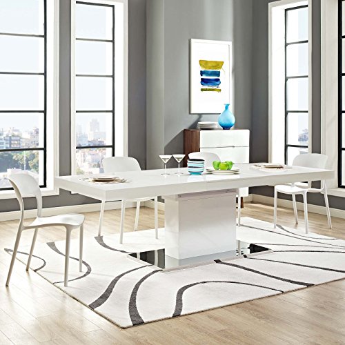 Modway Vector 71" to 95" Contemporary Modern Expandable Dining Table in White Silver