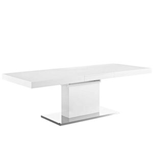 Modway Vector 71" to 95" Contemporary Modern Expandable Dining Table in White Silver