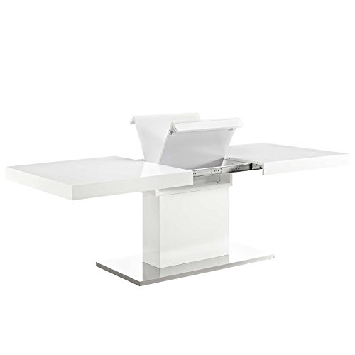 Modway Vector 71" to 95" Contemporary Modern Expandable Dining Table in White Silver