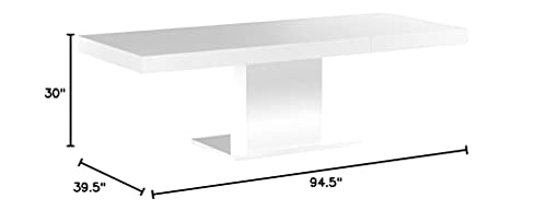 Modway Vector 71" to 95" Contemporary Modern Expandable Dining Table in White Silver