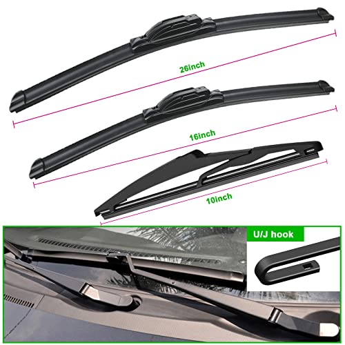 3 wipers Replacement for 2013-2018 Toyota RAV4, Windshield Wiper Blades Original Equipment Replacement - 26"/16"/10" (Set of 3) U/J HOOK