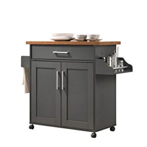 Hodedah Kitchen Island with Spice Rack, Towel Rack & Drawer, Grey with Oak Top