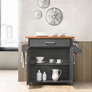 Hodedah Kitchen Island with Spice Rack, Towel Rack & Drawer, Grey with Oak Top