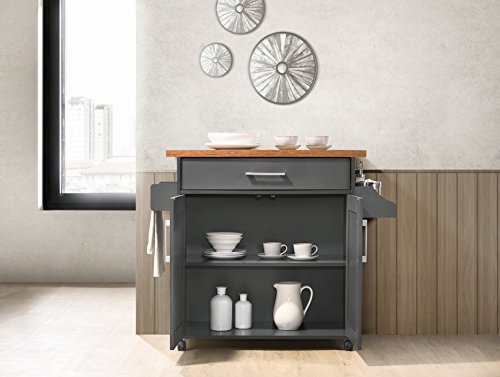 Hodedah Kitchen Island with Spice Rack, Towel Rack & Drawer, Grey with Oak Top