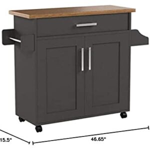 Hodedah Kitchen Island with Spice Rack, Towel Rack & Drawer, Grey with Oak Top