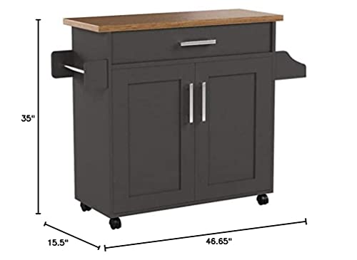 Hodedah Kitchen Island with Spice Rack, Towel Rack & Drawer, Grey with Oak Top