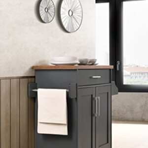 Hodedah Kitchen Island with Spice Rack, Towel Rack & Drawer, Grey with Oak Top