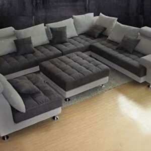 Stendmar 5pc Reversible Modern 2 Tone Gray Microfiber Big Sectional Couch Sofa Set S150D-RG