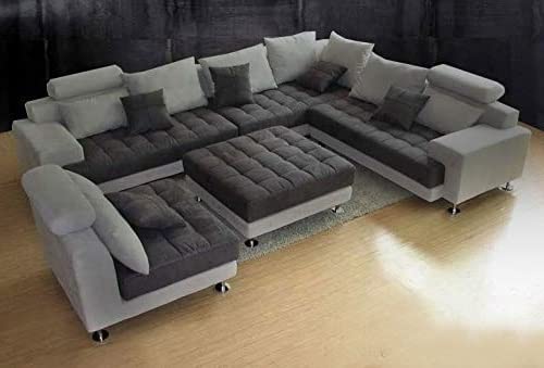 Stendmar 5pc Reversible Modern 2 Tone Gray Microfiber Big Sectional Couch Sofa Set S150D-RG