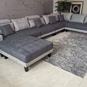 Stendmar 5pc Reversible Modern 2 Tone Gray Microfiber Big Sectional Couch Sofa Set S150D-RG