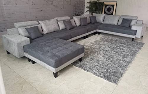 Stendmar 5pc Reversible Modern 2 Tone Gray Microfiber Big Sectional Couch Sofa Set S150D-RG