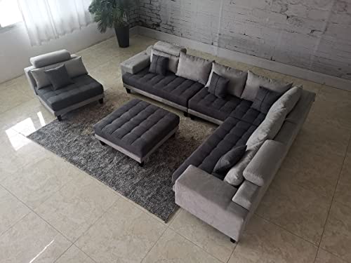 Stendmar 5pc Reversible Modern 2 Tone Gray Microfiber Big Sectional Couch Sofa Set S150D-RG