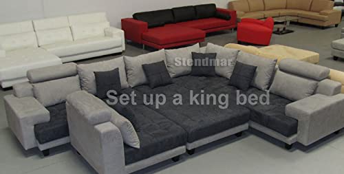 Stendmar 5pc Reversible Modern 2 Tone Gray Microfiber Big Sectional Couch Sofa Set S150D-RG