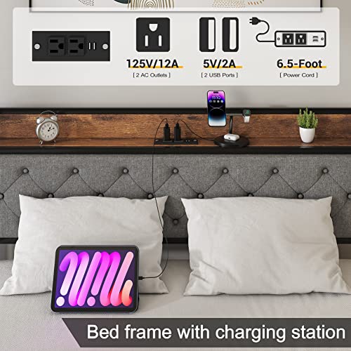 CBBPET King Bed Frame and Headboard, Bed Frame with Charging Station, King Platform Bed Frame No Box Spring Needed - Easy to Assemble