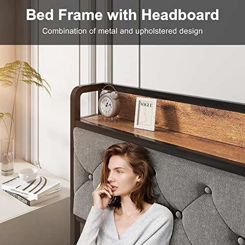 CBBPET King Bed Frame and Headboard, Bed Frame with Charging Station, King Platform Bed Frame No Box Spring Needed - Easy to Assemble