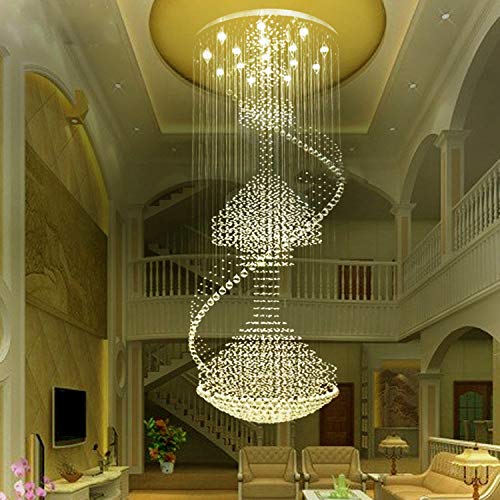 Moooni Modern Large Spiral Crystal Chandelier Lighting Luxury Rain Drop Flush Mount Ceiling Light for Foyer Staircase Entryway D 31.5" X H 98"