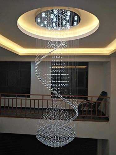 Moooni Modern Large Spiral Crystal Chandelier Lighting Luxury Rain Drop Flush Mount Ceiling Light for Foyer Staircase Entryway D 31.5" X H 98"