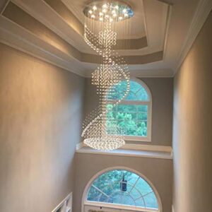 Moooni Modern Large Spiral Crystal Chandelier Lighting Luxury Rain Drop Flush Mount Ceiling Light for Foyer Staircase Entryway D 31.5" X H 98"