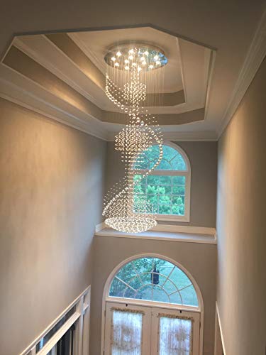 Moooni Modern Large Spiral Crystal Chandelier Lighting Luxury Rain Drop Flush Mount Ceiling Light for Foyer Staircase Entryway D 31.5" X H 98"