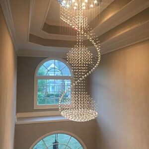 Moooni Modern Large Spiral Crystal Chandelier Lighting Luxury Rain Drop Flush Mount Ceiling Light for Foyer Staircase Entryway D 31.5" X H 98"