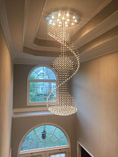 Moooni Modern Large Spiral Crystal Chandelier Lighting Luxury Rain Drop Flush Mount Ceiling Light for Foyer Staircase Entryway D 31.5" X H 98"