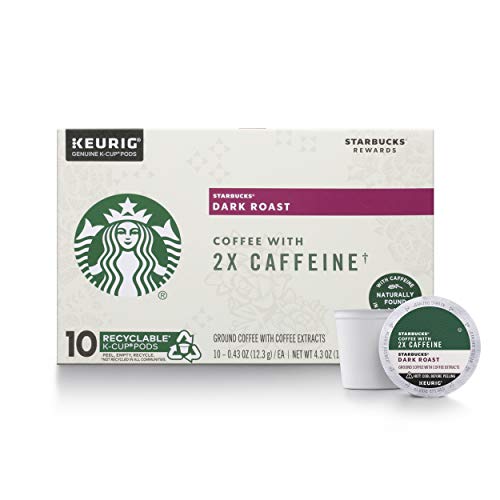 Starbucks Dark Roast K-Cup Coffee Pods with 2X Caffeine — for Keurig Brewers, 10 Count (Pack of 6)