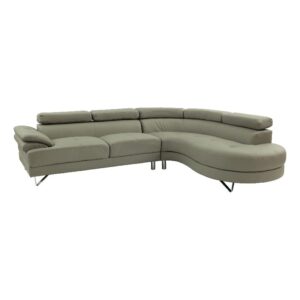 poundex bobkona isidro faux leather sectional, light grey