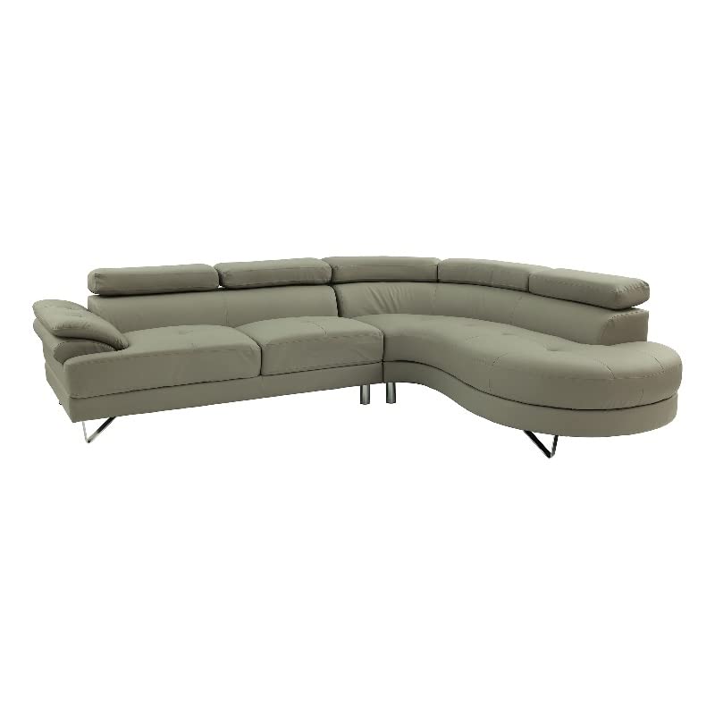 Poundex Bobkona Isidro Faux Leather sectional, Light Grey