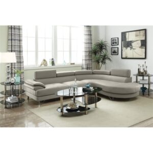 Poundex Bobkona Isidro Faux Leather sectional, Light Grey