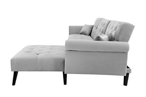 Zushule Convertible Sectional Couch with Chaise Lounge for Living Room, Comfy Velvet Fabric L-Shaped Reversible Reclining Sofa with 3 Seats and Pillows, for Small Apartment and Spaces - (Light Grey)