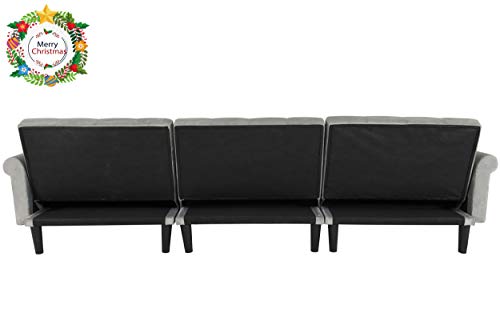 Zushule Convertible Sectional Couch with Chaise Lounge for Living Room, Comfy Velvet Fabric L-Shaped Reversible Reclining Sofa with 3 Seats and Pillows, for Small Apartment and Spaces - (Light Grey)