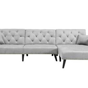 Zushule Convertible Sectional Couch with Chaise Lounge for Living Room, Comfy Velvet Fabric L-Shaped Reversible Reclining Sofa with 3 Seats and Pillows, for Small Apartment and Spaces - (Light Grey)