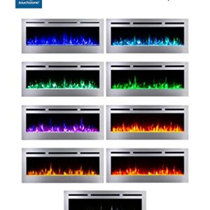 The Sideline Deluxe™ by Touchstone - Stainless Steel Electric Fireplace - 50 Inch Wide - in Wall Recessed - 5 Flame Settings - Multiple Color Flame - 1500W Heater - Log & Crystal Hearth Options- 86273