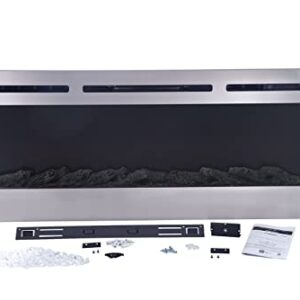 The Sideline Deluxe™ by Touchstone - Stainless Steel Electric Fireplace - 50 Inch Wide - in Wall Recessed - 5 Flame Settings - Multiple Color Flame - 1500W Heater - Log & Crystal Hearth Options- 86273