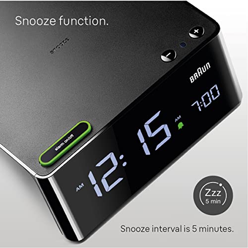 Braun Digital Alarm Clock with VA LCD Display, Touch Snooze Pad, Quick Set, Automatically Adjusting Display Brightness, Beep Alarm in Black, Model BC16BUS.