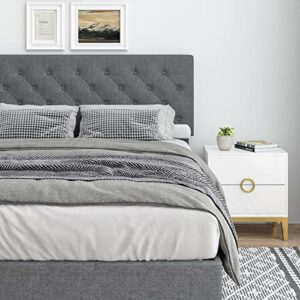 4 EVER WINNER Twin Bed Frames Upholstered Platform Bed Frame with Button Tufted Headboard, Twin Size Bed Frames for Kids, Sturdy Slat Support, No Box Spring Needed, Easy Assembly, Grey