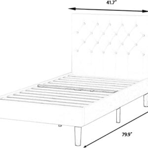 4 EVER WINNER Twin Bed Frames Upholstered Platform Bed Frame with Button Tufted Headboard, Twin Size Bed Frames for Kids, Sturdy Slat Support, No Box Spring Needed, Easy Assembly, Grey