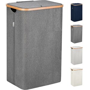 lonbet – grey laundry hamper with lid – xl 100 l – large hampers for laundry with handles – laundry baskets with lid for bedrooms – bamboo bathroom tall laundry bin