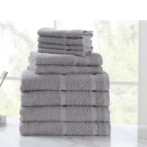 Mainstays Value 10-Piece Towel Set | 100% Light Terry Cotton - (Grey)