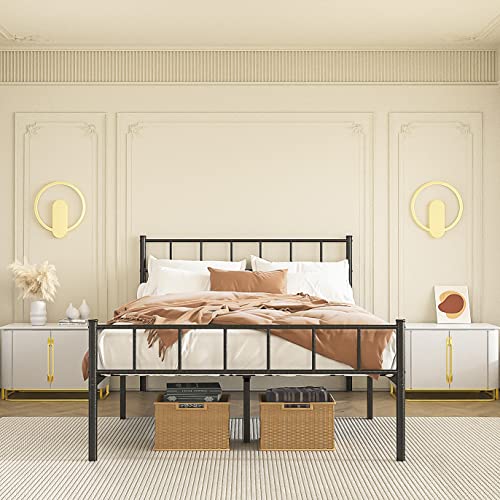 Aolthin Full Bed Frame, Platform Bed Frame with Headboard, 13 "Storage at Bottom, No Need for Spring Box, Silver Black