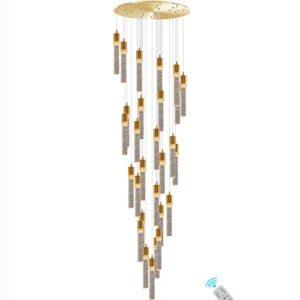 flashing god h-11.5feet staircase crystal chandeliers modern 20-lights foyer entrway long pendant chandeliers high ceiling crystal chandeliers with led dimmable 3000-6000k lighting fixture