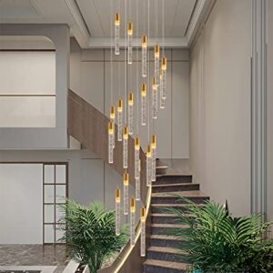 Flashing God H-11.5feet Staircase Crystal Chandeliers Modern 20-Lights Foyer Entrway Long Pendant Chandeliers High Ceiling Crystal Chandeliers with LED Dimmable 3000-6000K Lighting Fixture